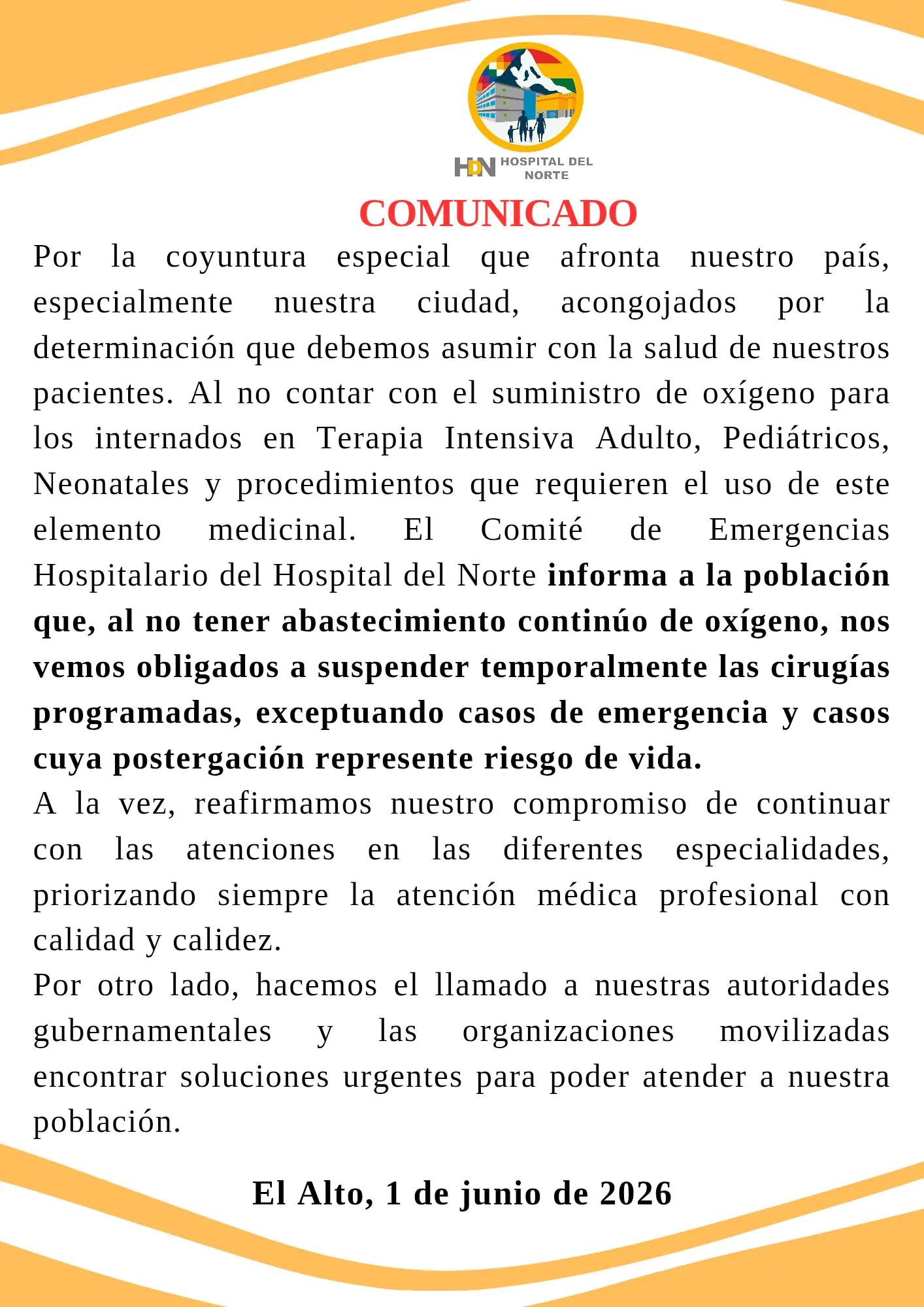 El Alto: Hospital del Norte se queda sin oxígeno medicinal y suspende ...